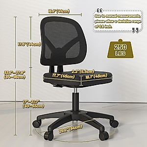 Armless Mesh Small Home Office Computer Desk Chair Without Arms with Lumber Support and Adjustable Height for Child and Adult