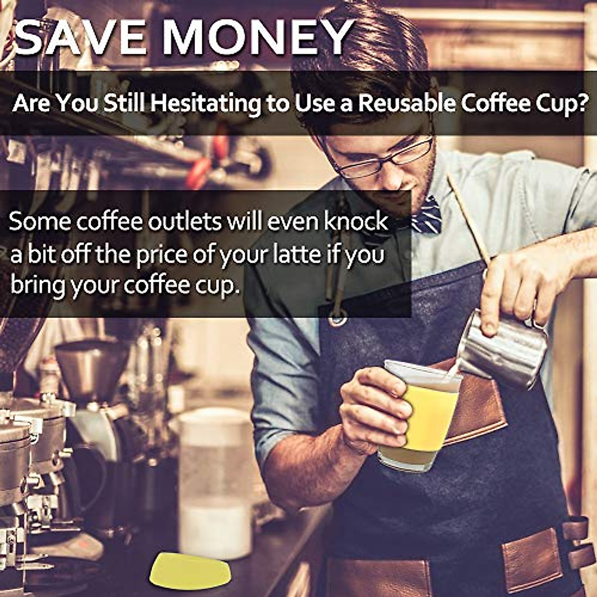 AniSqui 12 oz Reusable Coffee Cup with Lids, Glass Travel Coffee Mugs (Yellow)