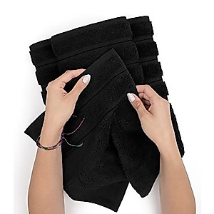 American Soft Linen Luxury 6 Piece Towel Set, 2 Bath Towels 2 Hand Towels 2 Washcloths, 100% Turkish Cotton Towels for Bathroom, Black Towel Sets