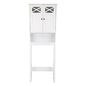 Multi-Function Holder Shelf w/ 2 Doors Tower Storage Over The Toilet Organizer Modern Design Bathroom, Balcony, Laundry Space Saver, Home Office