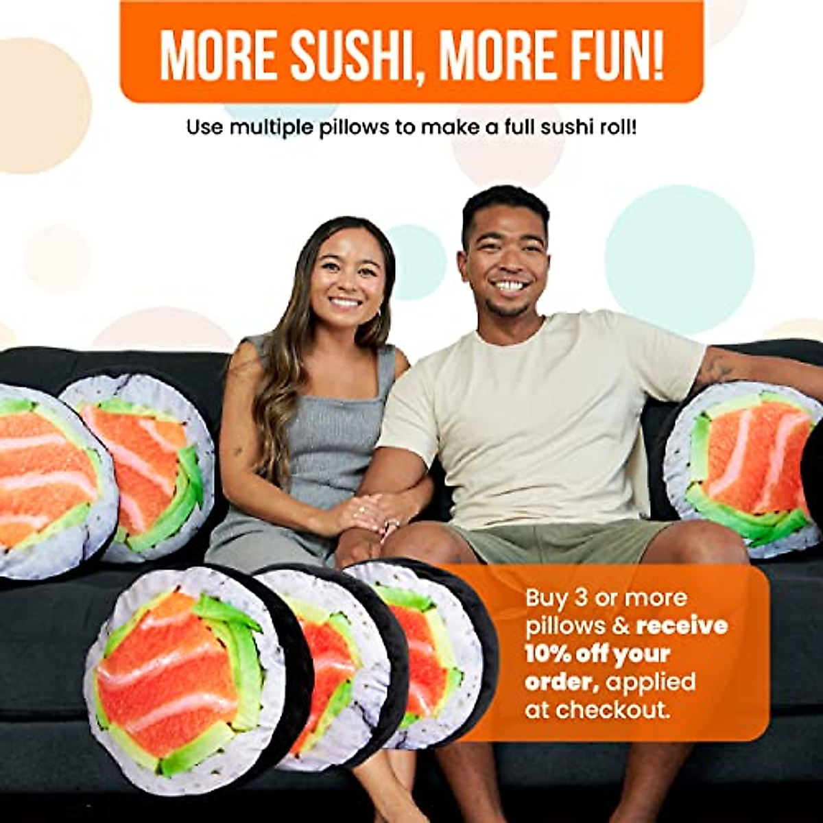 TILTECH Sushi Pillow - Funny Pillow for Bed & Couch, Soft Sushi Plush Cushion, Cute Pillows for Sushi Gifts