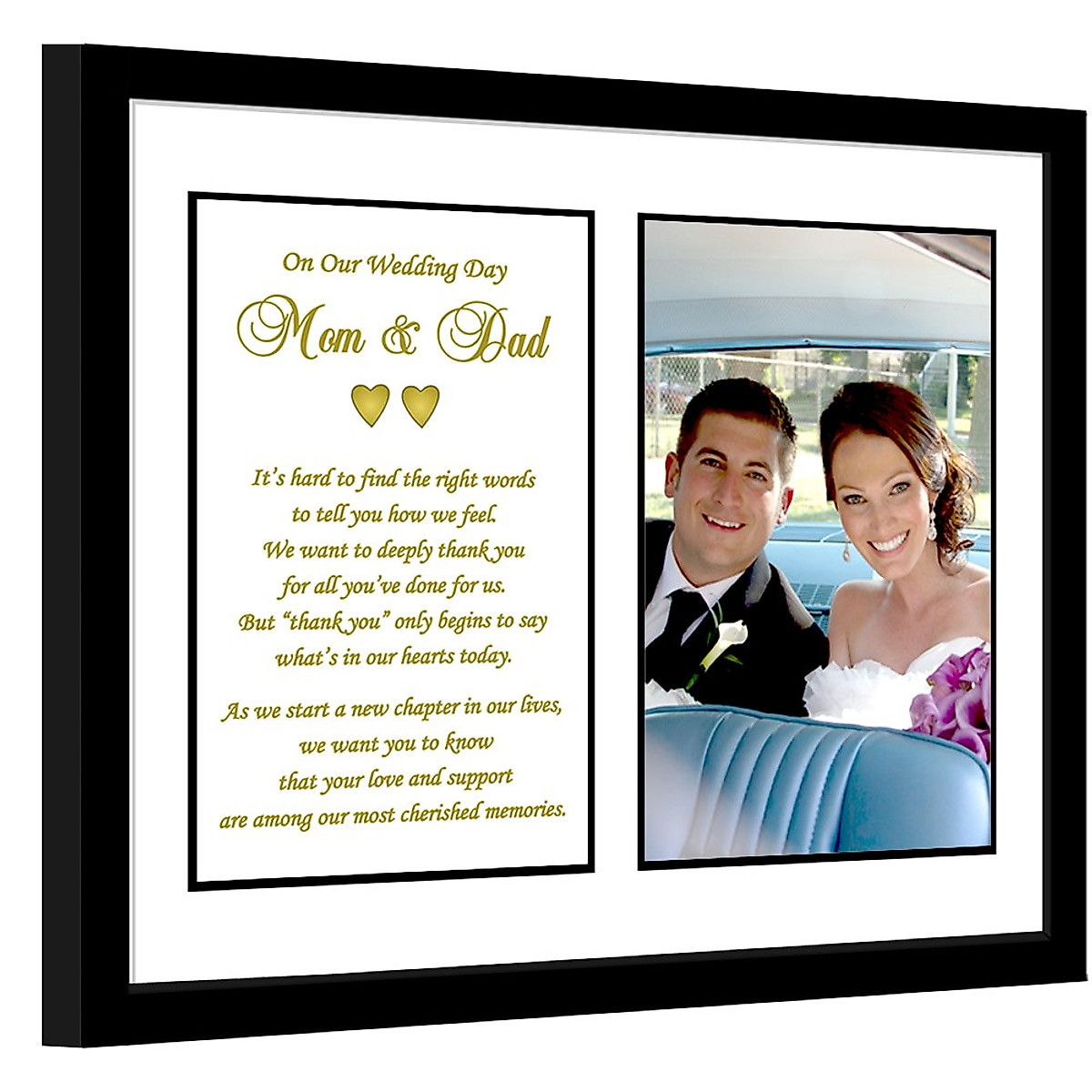 Parent Thank You Wedding Gift, Sweet Poem From Bride and Groom to Mom and Dad in 8x10 Inch Frame, Add 4x6 Inch Photo