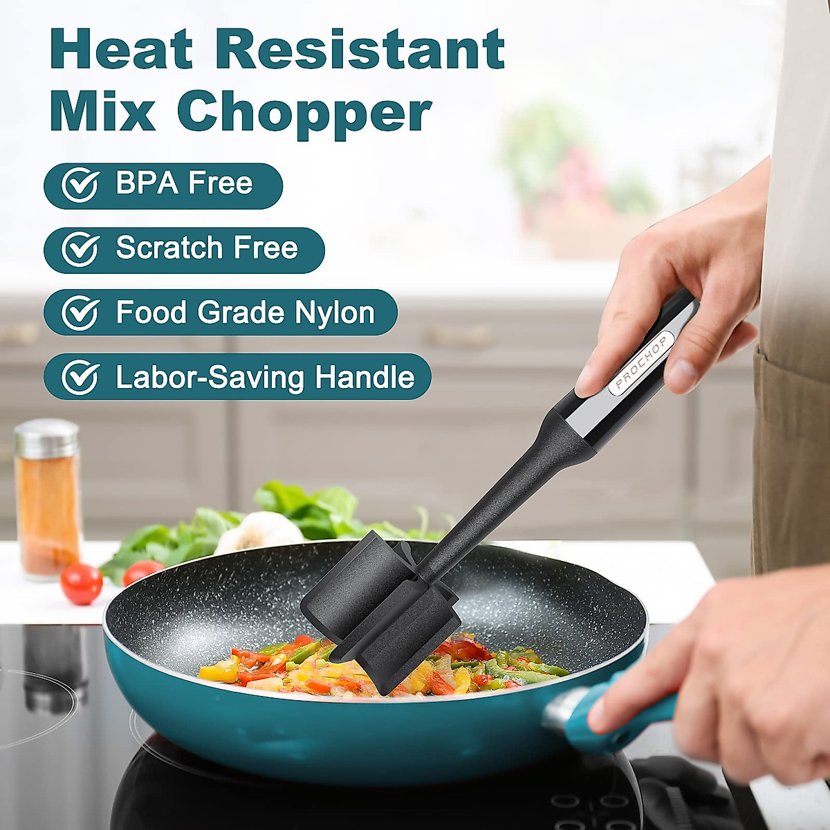 Meat Chopper, Hamburger Chopper Masher, Heat Resistant Meat Masher Ground Meat Chopper, Meat Browning Utensil for Ground Meat, Taco and Hamburger Meat