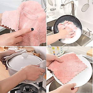 12 Pack Kitchen Towels Quick Dry Washcloths, Coral Velvet Dishtowels Multipurpose Reusable Cloths, Soft Tea Absorbent Cleaning Cloths Double-Sided Microfiber Lint Free Rags.