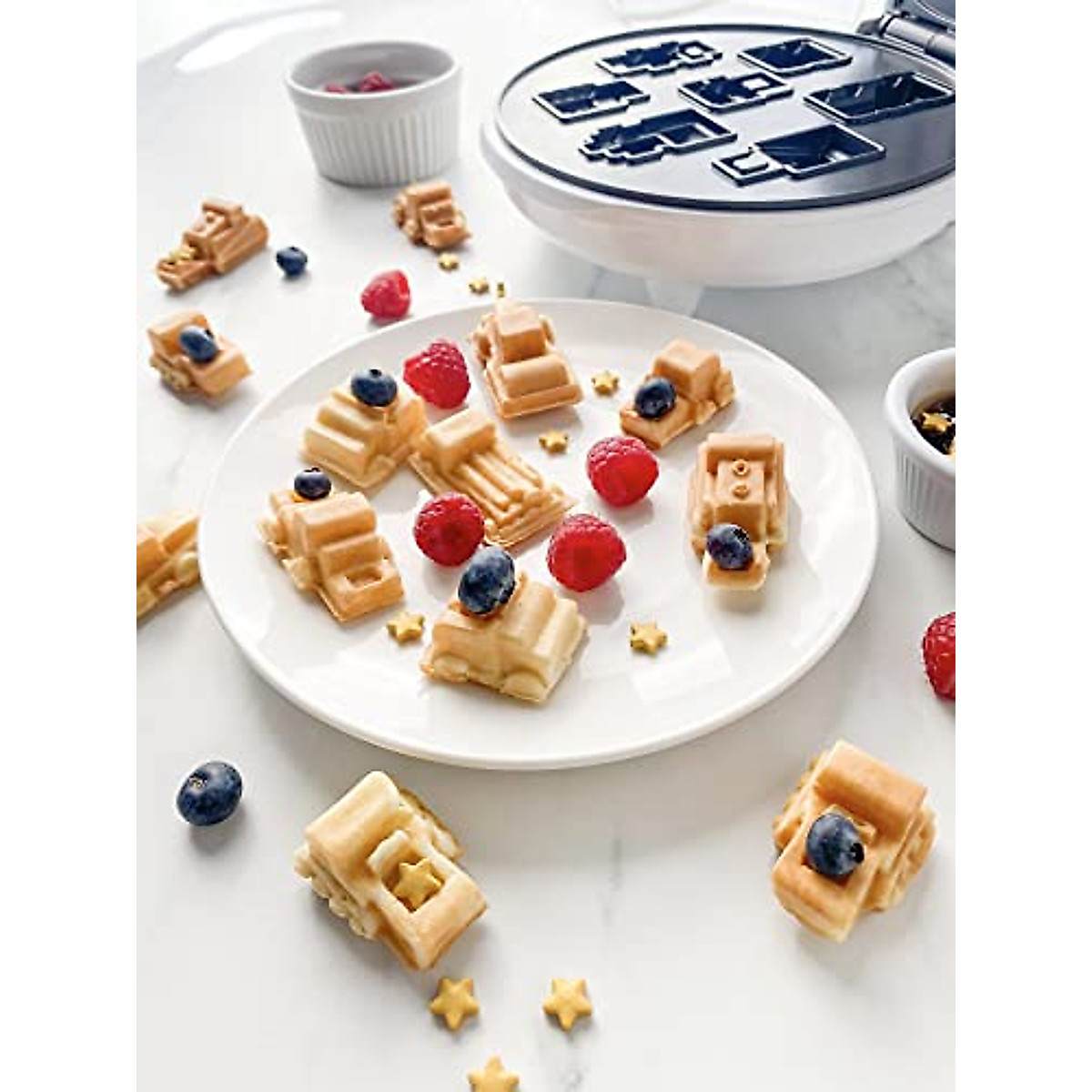 Construction Trucks Mini Waffle Maker- Make 7 Fun Different Vehicle Shaped Pancakes Featuring a Bulldozer Forklift & More- Electric Nonstick Pan Cake Car Waffler Iron, Fun Breakfast for Kids, Adults