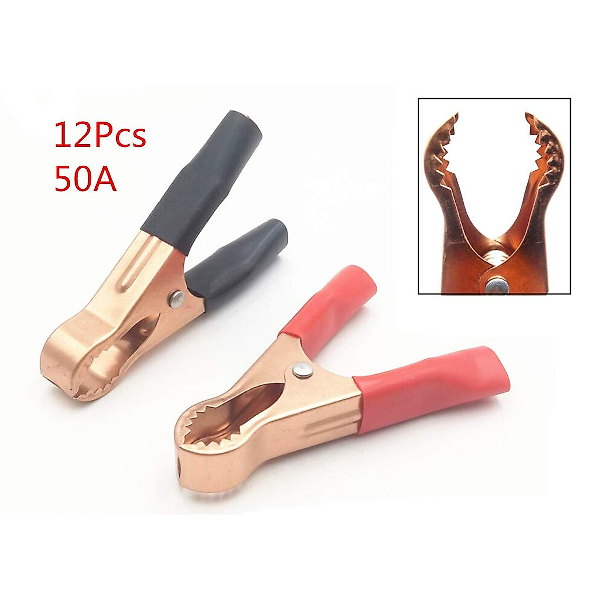 12 Pcs 80mm Car Battery Alligator Clips Clamps 50A Red Black