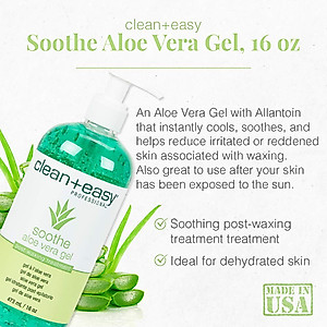 Clean + Easy Soothe Aloe Vera Gel Post Waxing Treatment, Calms and Soothes Irritated Skin After Waxing, Non-greasy and Gets Rid Of Excess Wax Residue, 16 oz