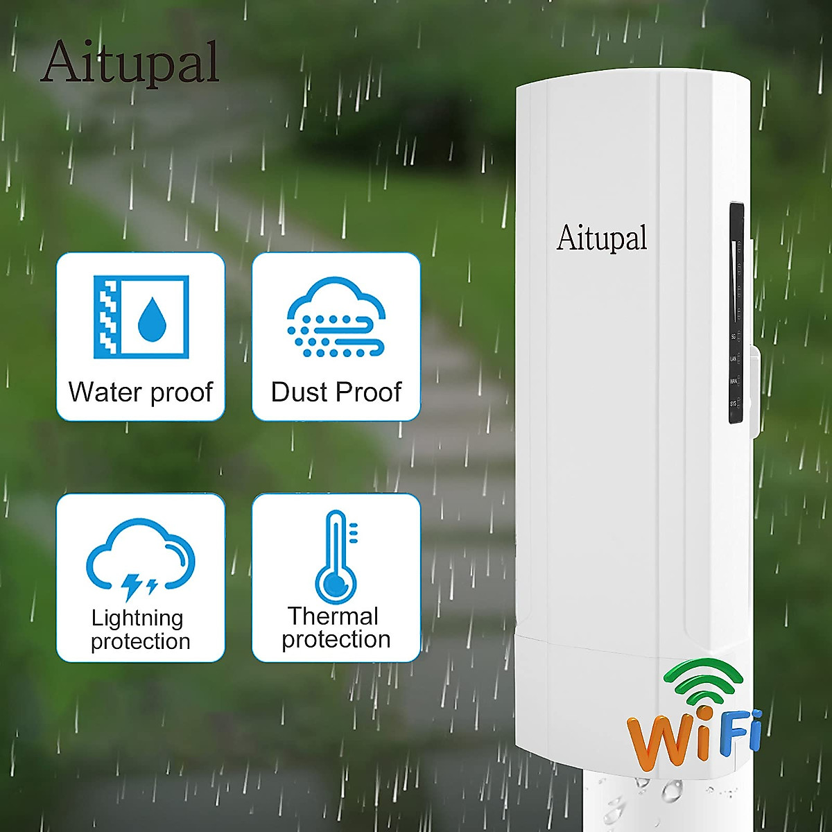 Aitupal 5.8G Gigabit 1Gbps High Speed Wireless Bridge, Point to Point WiFi Outdoor CPE with 14dBi High-Gain Antenna, 5KM Long Range Working Distance Support starlink Router，48V PoE
