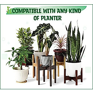 ZPirates Plant Stand Indoor, Outdoor - Tall 14-inch, Adjustable 8 to 12-Inch Wide - Small to Large Planter Pot and Flower Vase Holder - Dark Bamboo Wood