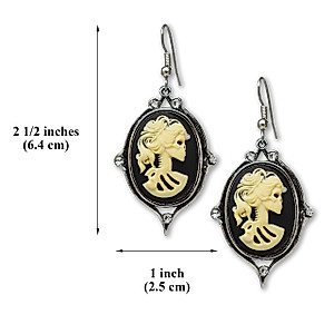 Gothic Lolita Skull Cameo Ivory on Black Dangle Earrings with Austrian Crystals