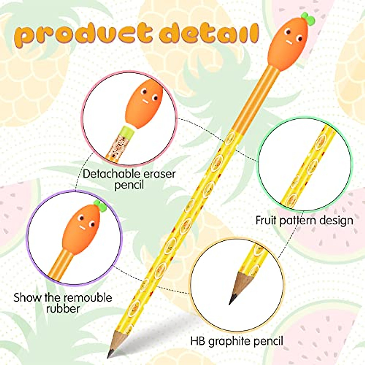 42 Pieces Scented Pencils Fun Pencil with Eraser Cartoon Pencil Toppers Fruit Pencil Toppers with Pencil Toppers Lovely Wood Pencil with Fruit Element Graphite Pencil