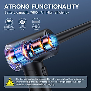 Compressed Air Duster, 3 Gear to 51000RPM Cordless Electric Air Duster, 6000mAh Rechargeable Air Blower with LED Light for Laptop Computer Keyboard Cleaning Pet Hair Crumb Replaces Compressed Air Can