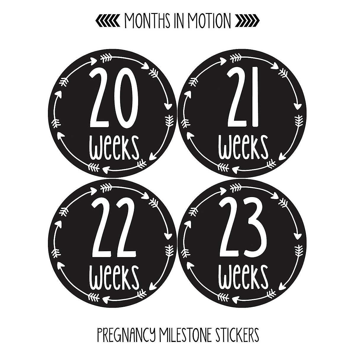 Months In Motion Pregnancy Weekly Belly Growth Stickers - Week to Week Pregnant Expecting Photo Prop - Maternity Keepsake - Baby Bump - Large Set of 36 Weekly Photo Sticker