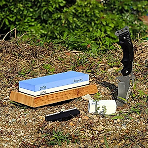 Aovemt Knife Sharpening Stone, Premium Knife Sharpening Kit, 2 Side Grit 1000/6000 Whetstone, Wet Stone, Nonslip Base, Angle Guide and Flattening Stone