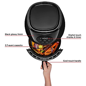 CHEFMAN Small Air Fryer Healthy Cooking, Nonstick, User Friendly and Digital Touch Screen, w/ 60 Minute Timer & Auto Shutoff, Dishwasher Safe Basket, BPA-Free, Glossy Black, 3.5 Qt.