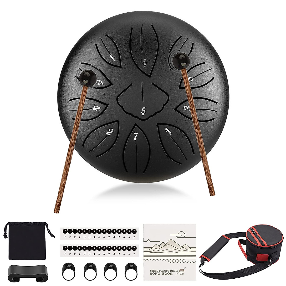 Kiddisie Steel Tongue Drum 11 Notes 6 Inch Handpan Drum Percussion Instrument with Mallets, Mallet Bracket, Finger Picks, Music Book and Travel Bag for Meditation Yoga Musical Education
