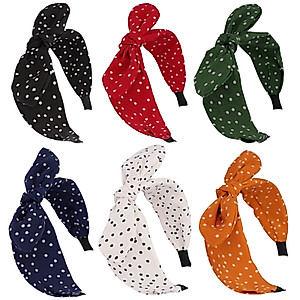 Jaciya Bow Headbands for Girls Women Hair Accessories Polka Dot Headbands with Bow Knotted Head Band Vintage Bunny Ears Hair Hoop(Black/White/Red/Blue/Green/Orange)