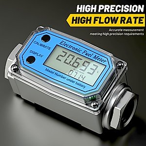 Turbine Flow Meter, Electronic Oil Flowmeter, Kerosene Gas Methanol Diesel Fuel Flow Digital Meter, 3/4" 10-100L/Min LCD Display BSPT/NPT with Battery