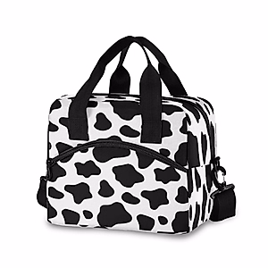 ALAZA Black White Cow Print Lunch Bags Lunchbox Cooler Bag Reusable Tote Shoulder Bag Insulated Lunch Box for Outdoor Picnic Boating Work School