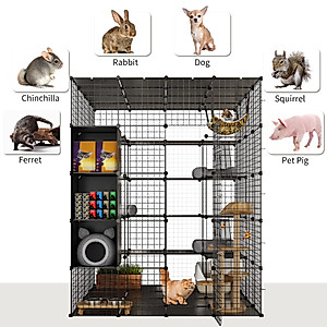 YITAHOME Cat Cage Indoor Large with Storage Cube DIY Outdoor Cat Enclosures Metal Cat Playpen with Hammock Platforms for 1-4 Cats 5 Tiers Cat Kennel Catio