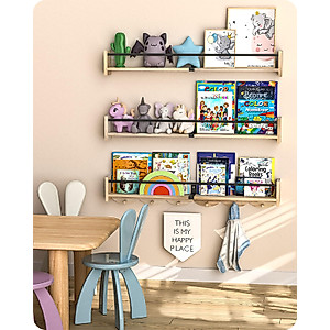 Book Shelf for Kids Rooms, Nursery Book Shelves, 33.5 inch Floating Book Shelves for Wall Set of 3 Great for Living Room, Kids Room, Bedroom.