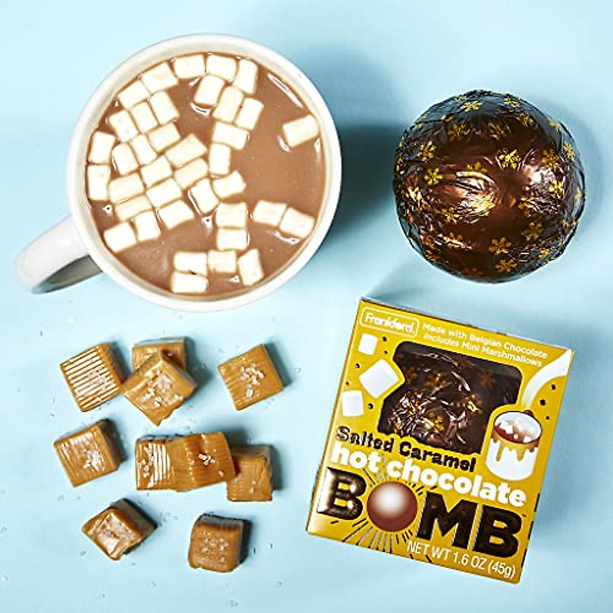 Frankford Salted Caramel Hot Chocolate BOMB, Pack of 6, Individually wrapped, Melting Milk Chocolate Ball with mini Marshmallows Inside, 1.6 ounce, Easter Basket Stuffer