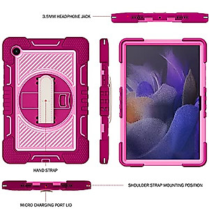 ZUBEE Cover Case Shockproof Protective Cover 360 Degree Rotating Bracket Case Compatible with Samsung Galaxy Tab A8 10.5-Inch 2021 (SM-X200/X205/X207) Protective Cover(Rose Red+Pink)