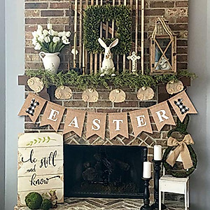 Easter Banner Bunny Burlap Mantel Garlands Black White Buffalo Plaid Bunting Home Decoration Sign Supplies