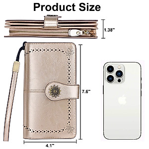 Lavemi Womens Large Capacity Genuine Leather RFID Blocking Wallets Wristlet Clutch Card Holder(Black)