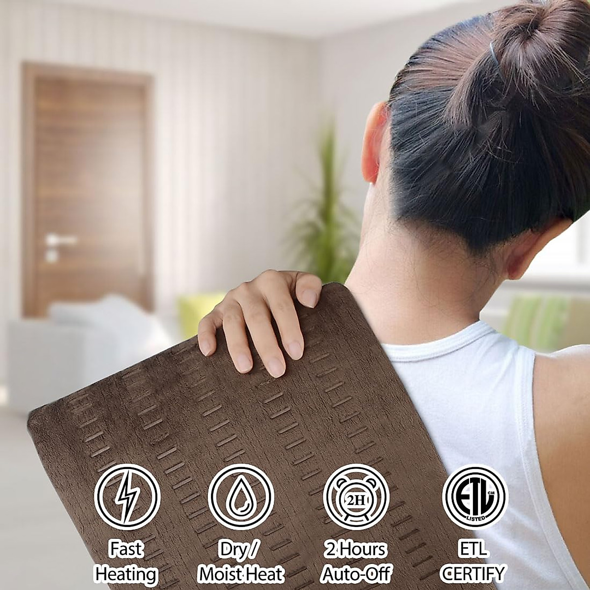 ZXU Electric Heating Pad for Back Pain and Cramps Relief, 12” x 24” Ultra Soft Hot Heated Pad with Moist Heat Therapy and Auto Shut-Off for Neck,Shoulder, Machine Washable