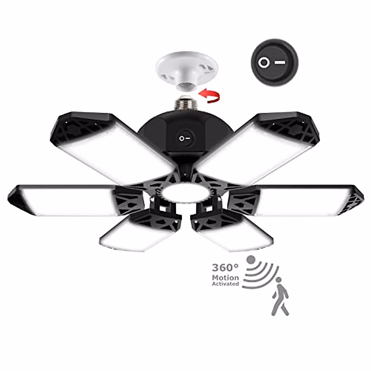 Craftersmark LED Garage Lights Motion Activated, 150W Deformable LED Garage Lights 18500LM LED Shop Lights, LED Garage Light, Motion Sensor Garage Lights with 6 Adjustable Panels …