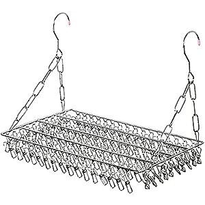 ZyHMW Clothes Airer 100 Clips Large Balcony Folding Shoe Drying Rack Stainless Steel Laundry Towel Storage Capacity Convenient Clothes Airer Racks, Clothes Airer (Color (Color