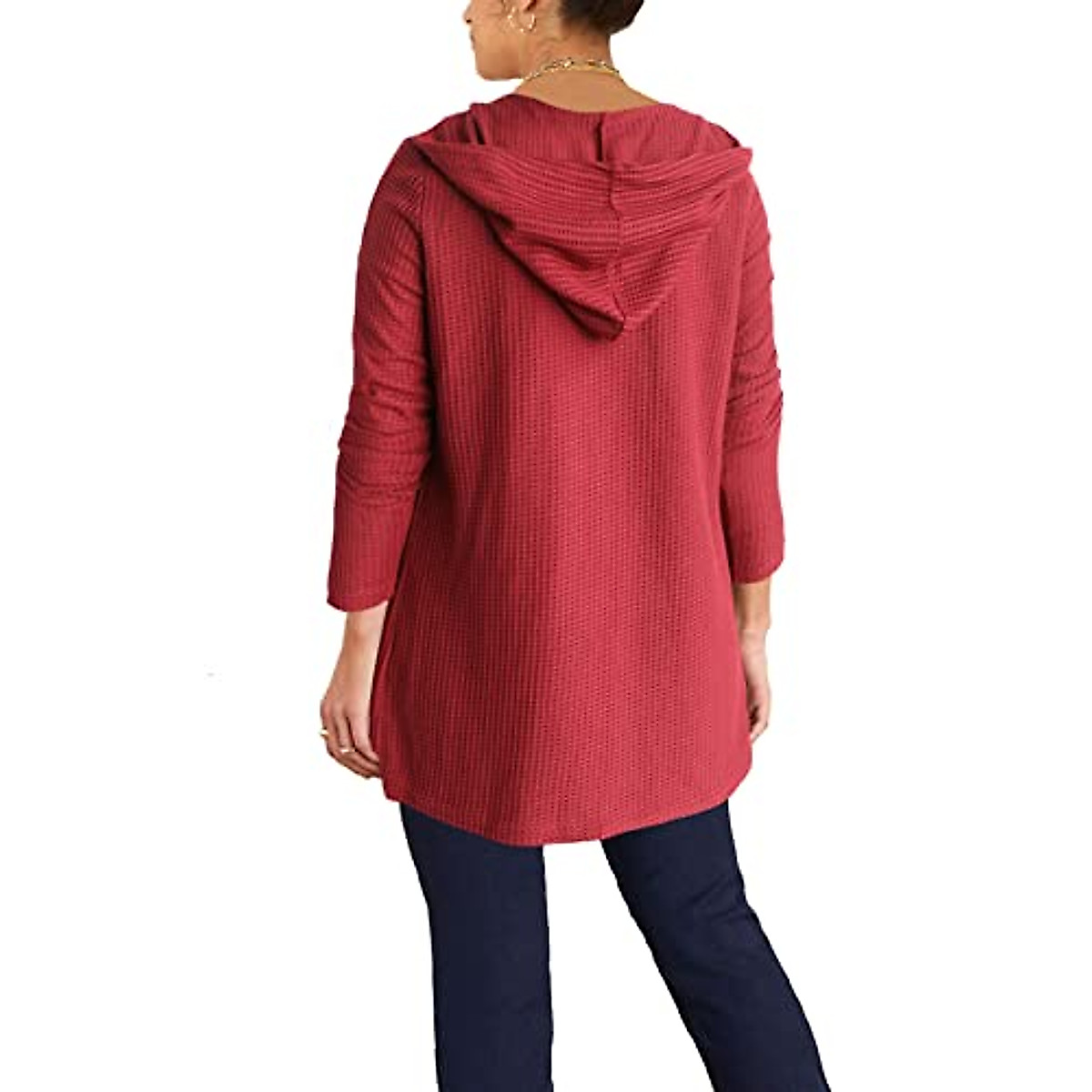 LATT Dress Women Long Sleeve Open Front Draped Cardigan Waffle Fabric Pocket Hoodie Outwear, Burgandy,S, Burgandy