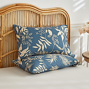 OLDBIAO Botanical Duvet Cover Set King Size, 3 Pieces Blue Floral Leaf Pattern Bedding Set with 2 Pillow Shams, Farmhouse Style Soft Microfiber Comforter Cover Set for All Season Use