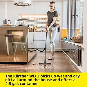 Kärcher - WD 3 Multi-Purpose Wet-Dry Shop Vacuum Cleaner - 4.5 Gallon - With Attachments – Blower Feature, Compact Space-Saving Design - 1000W,Yellow