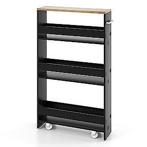 GLOBALWAY 4 Tier Slim Storage Cart, Mobile Shelving Unit Organizer with Wheels & Handle, Rolling Utility Cart for Kitchen Bathroom Laundry Narrow Places, Space Saving