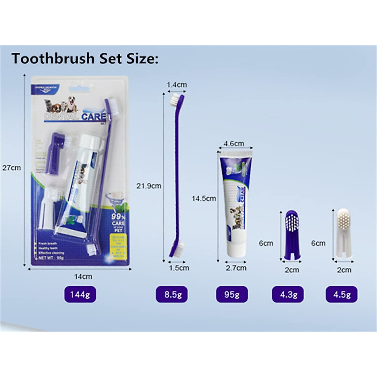 Teleyi Dog Toothbrush Kit,4-Piece Set with Toothpaste Fingerbrush,Cat Teeth Cleaning,Pet Oral Dental Care Fresh Breath Brush,Cute Puppy Whitening Cleansing for Small Large Dogs,Beef Flavor
