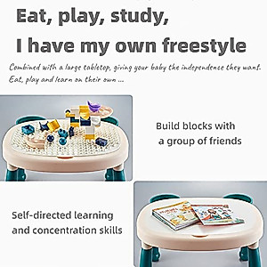 la-belle-vie 6-in-1 Activity Table for Kids, Sand/Water Table for Toddlers 1-3, Kids Table and Chair Set with Storage, 70 pcs Marble Run Building Blocks Classic Big Blocks (White)