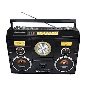 Studebaker Sound Station Portable Stereo Boombox with Bluetooth/CD/AM-FM Radio/Cassette Recorder (Black)