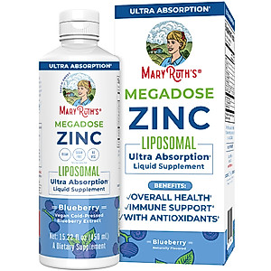 MaryRuth Organics Nutritional Supplement | Liposomal Liquid Zinc Supplement with Vitamin E | Overall Health and Skin Care | Blueberry | Vegan, Non-GMO, Gluten Free, No Sugar Added | 15.22 Fl Oz