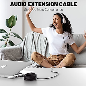 3.5mm Auxiliary Audio Stereo Cable 25 Feet, Long Male to Male Aux Cord, Gold Plated Connectors, OFC Core, Black Cable (with 5 pcs Cable Ties) - 25ft