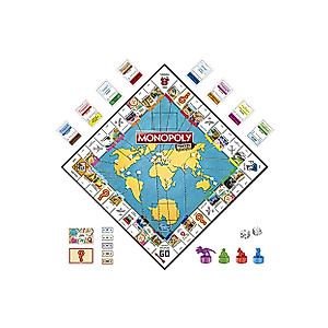 Hasbro Gaming Monopoly World Tour Board Game with Token Stampers and Dry-Erase Gameboard for Family Game Night