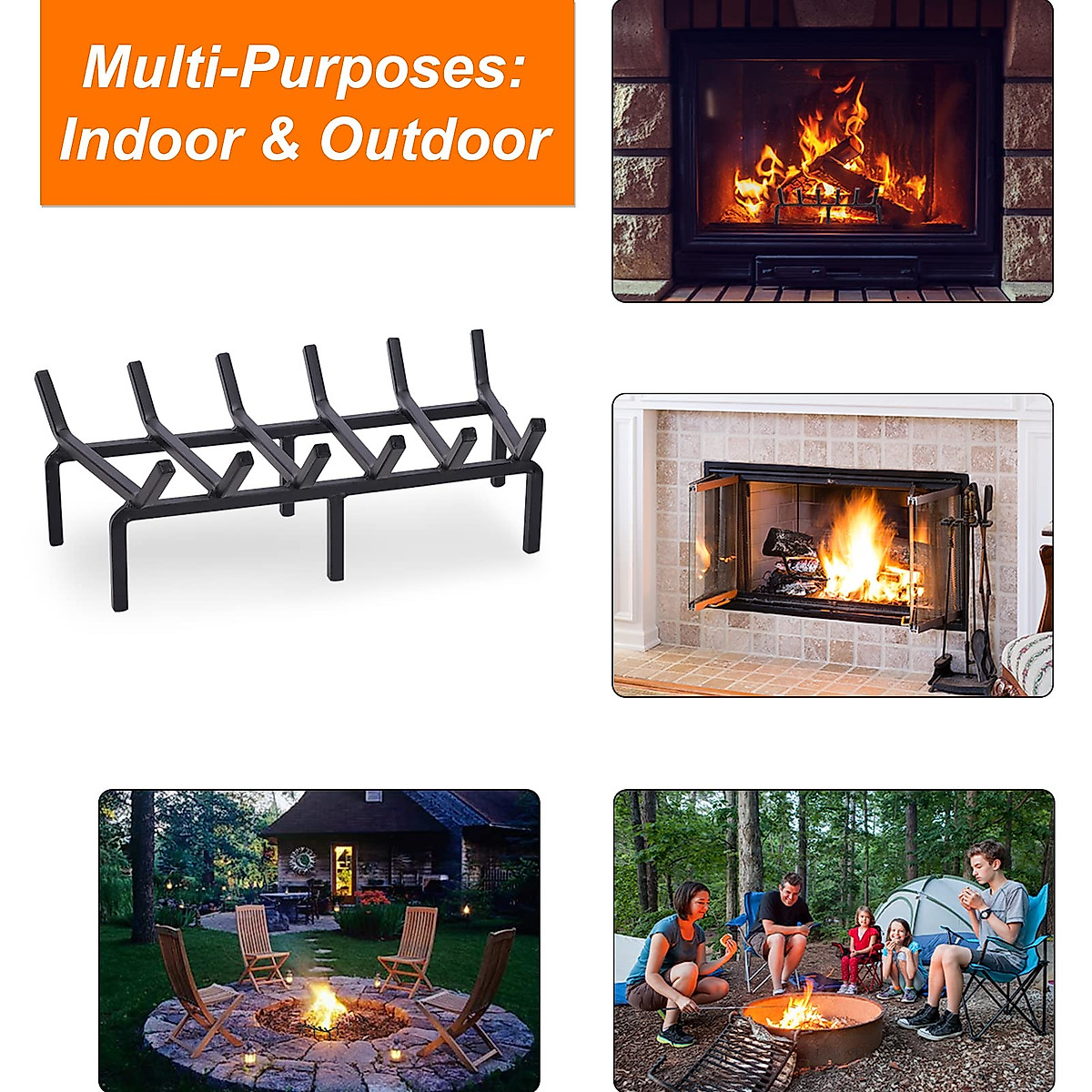 TwentyNext Fireplace Grate 20 Inch Heavy Duty Solid Steel Fire Grate Wood Log Rack Stove Firewood Holder for Indoor Hearth Outdoor Fire Pit Chimney Hearth Kindling Tool Fire Pit