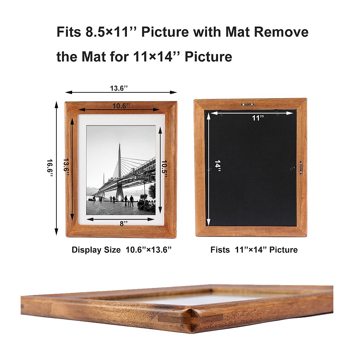 Fzyonghe 11x14 Picture Frame Display Pictures with Mat 8.5x11 or 11x14 Without Mat,Vertical or Horizontal for Wall or Tabletop Display