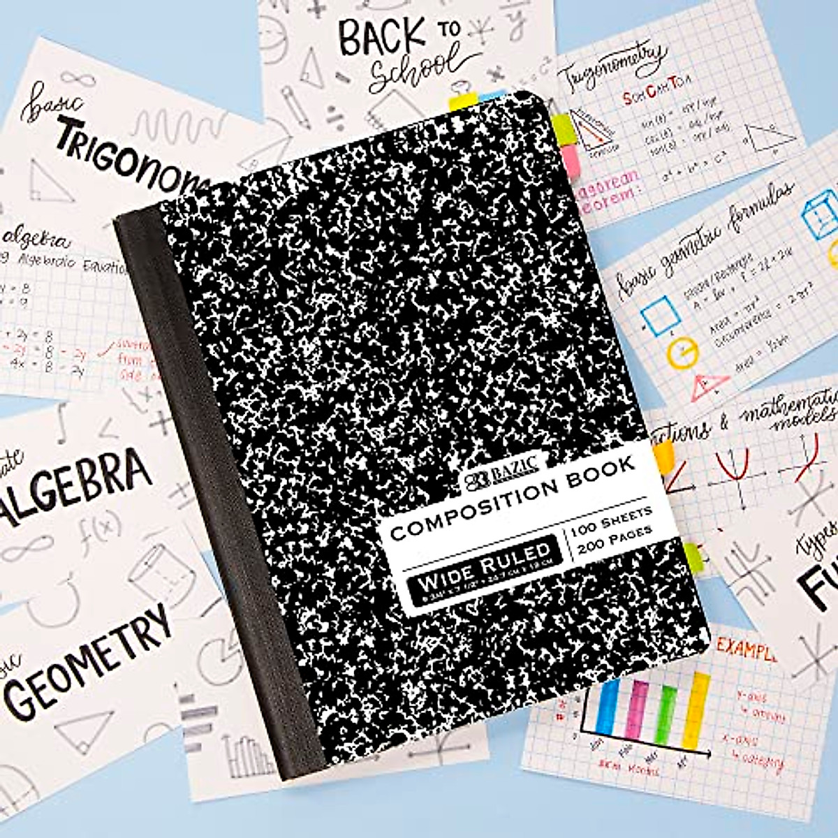 BAZIC Composition Book Wide Ruled 100 Sheet Black Marble Notebook, Writing Journal Comp Lined Notebooks for School, 1-Pack