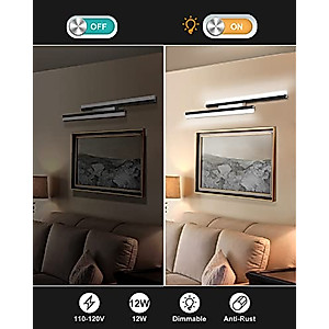 Wanzvisk 32 Inch LED Vanity Lights，Lighting Fixtures，Bathroom Lights，12w Indoor Wall Mount Sconces Lamps with 120lm Brushed Black（Cold White 6000K）