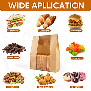 KEQ Bread Bags for Homemade Bread-Paper Bread Bag with Window-50 Pcs Sourdough Bread Bags with 60 Cute(10 Write-On) Sealing Stickers-Large Bakery Bags for Home Bakers & Bakery Owners