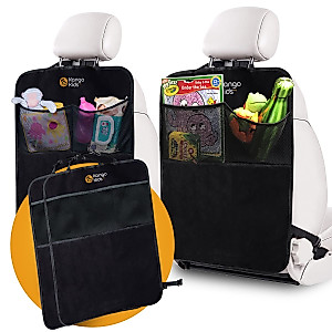 KangoKids Car Seat Protector (2Pk)– XLarge, Heavy Duty Kick Mats – Waterproof & Sag Proof Back Seat Protector to Protect Upholstery from Dirt – Car Seat Back Protector with Reinforced Storage Pockets