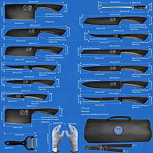 XYJ Knives,Professional Knife Sets for Master Chefs,Meat Cleaver Butcher for Camping,Chef Knife Set with Bag,Birthday Gifts for Women Men Presents (Full Black)