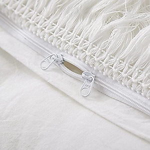 ZJZC Art White Duvet Cover Queen Size with Tassels,100% Cotton Boho Farmhouse Bedding Set 3 Pieces with Pillow Shams Super Soft and Breathable Bed Set for All Seasons (White, Queen)